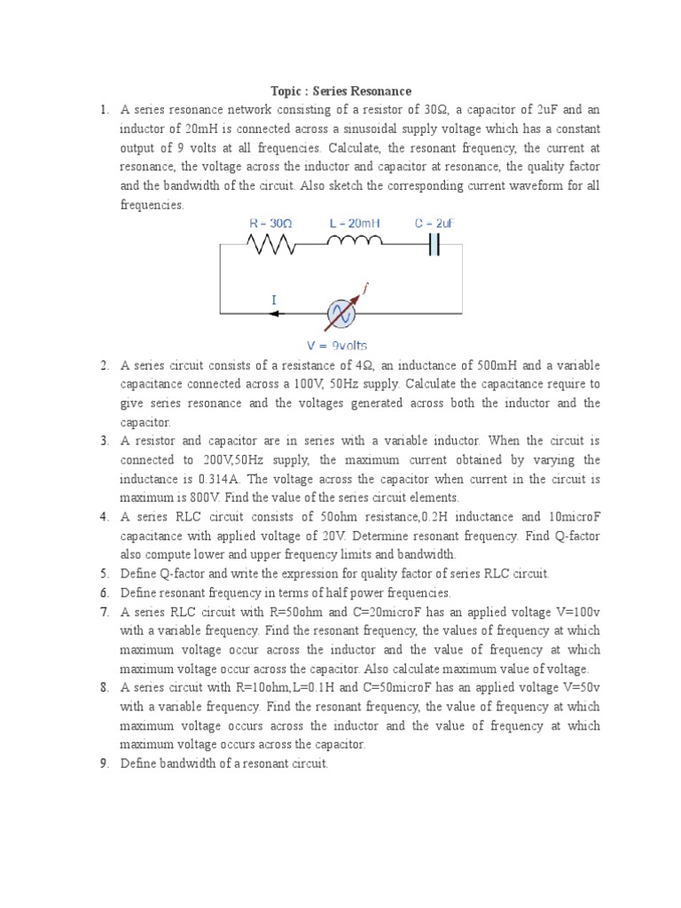 Resonance Problem Sheet | PDF | Series And Parallel Circuits | Capacitor