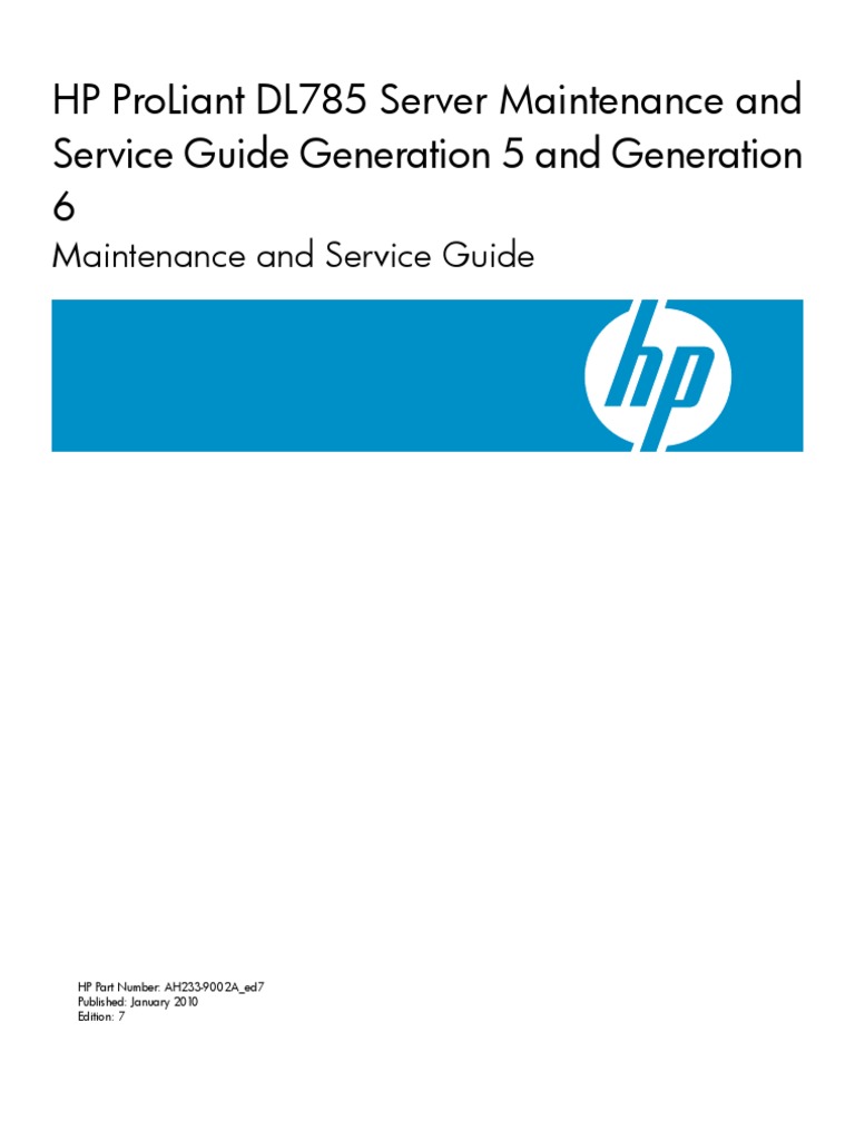 HP Proliant Dl785 Server Maintenance and Service Guide Generation 5 and ...