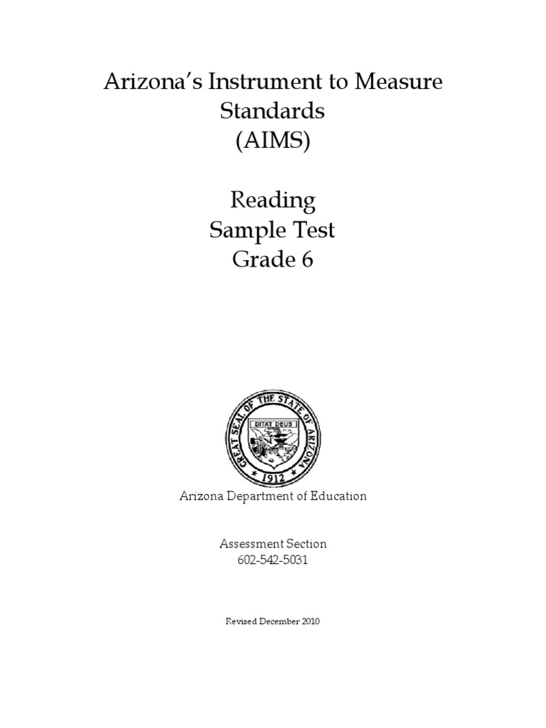 Arizona's Instrument To Measure Standards (AIMS) Reading Sample Test ...