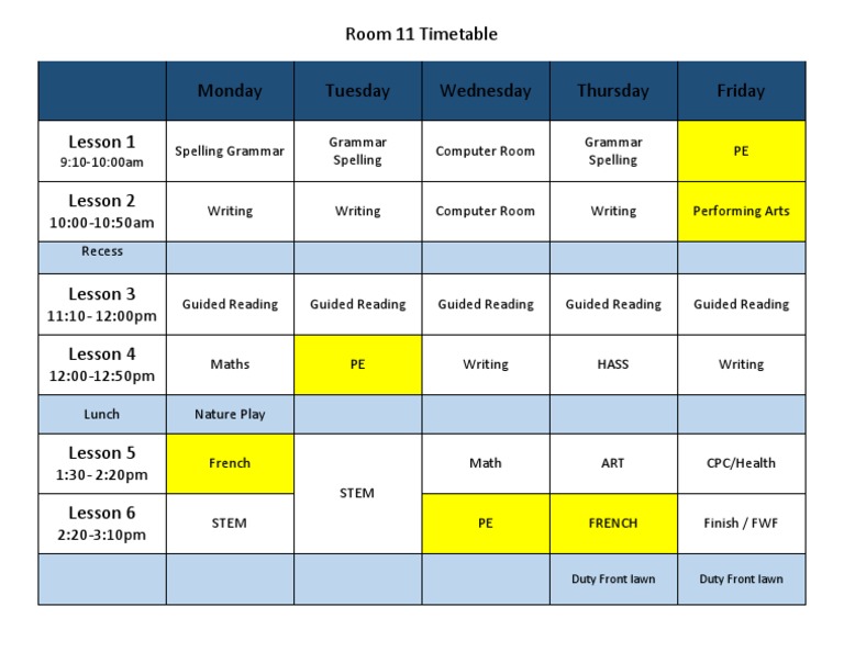 Room 11 Timetable | PDF
