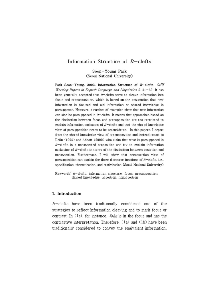 Information Structure of It Cleft | PDF | Information | Proposition