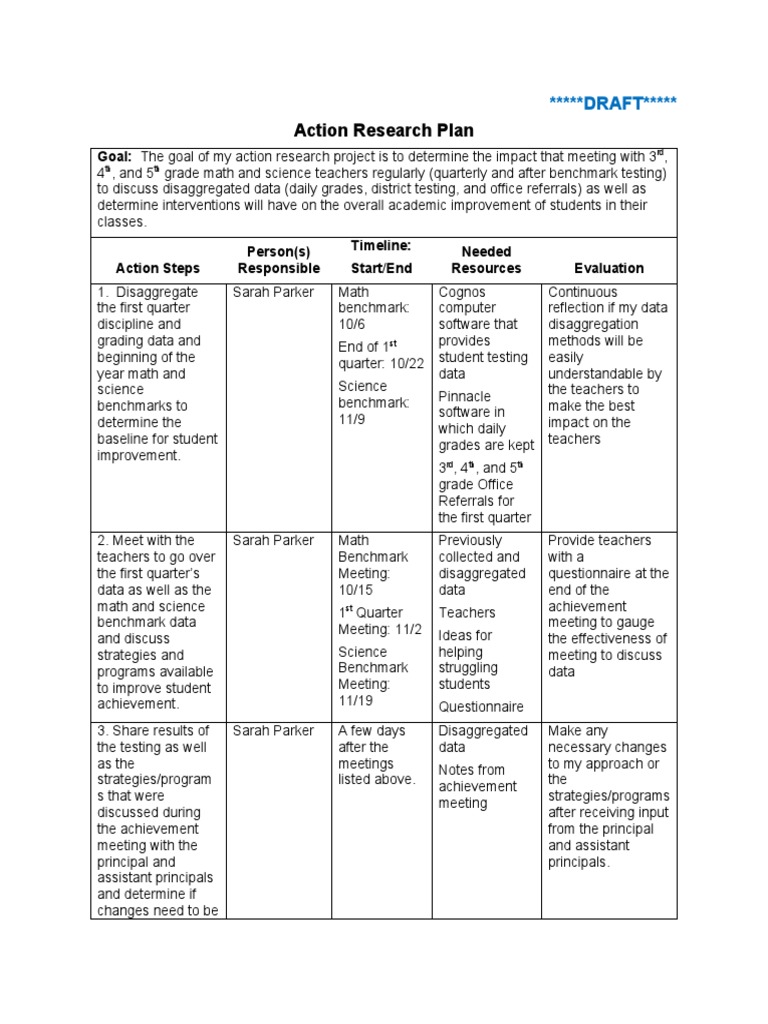 Action Research Plan for Student Improvement | PDF | Classroom | Science