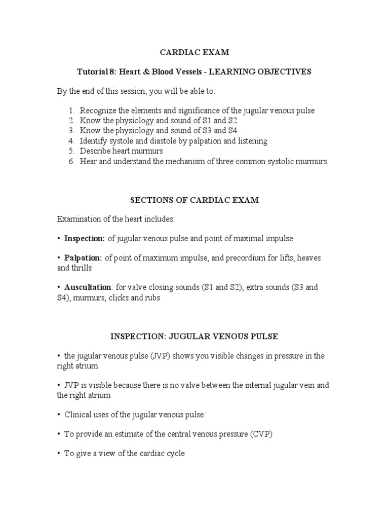 Tutorial 8 Cardiac Exam | PDF | Heart Valve | Atrium (Heart)