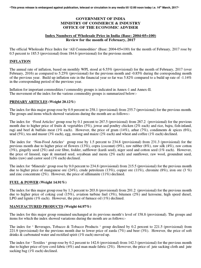 WPI Index | PDF | Textiles | Inflation