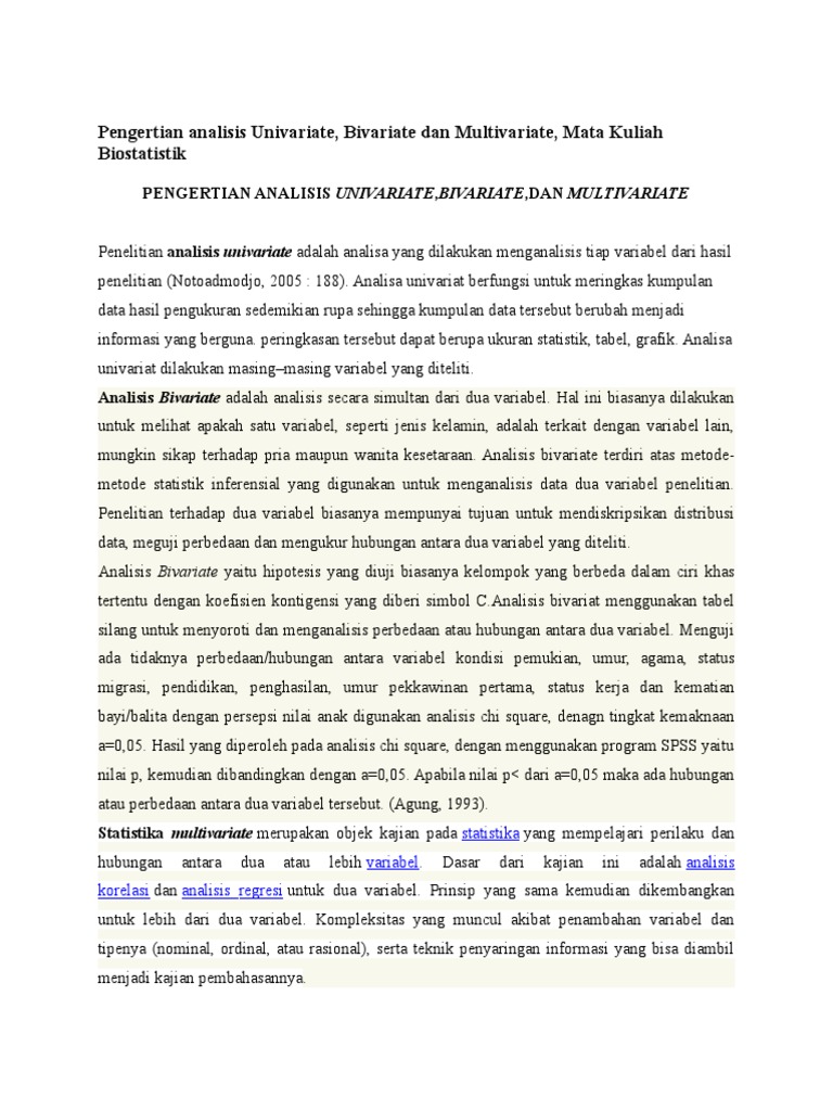 Pengertian Analisis Univariate | PDF | Metode & Bahan Ajar ...