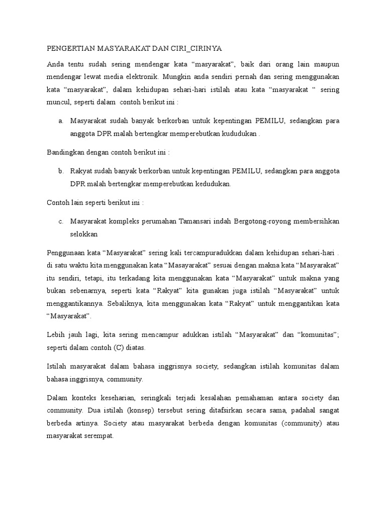 Pengertian Masyarakat Dan Ciri | PDF