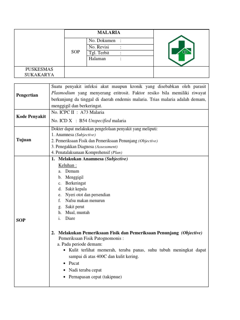 Sop Malaria | PDF