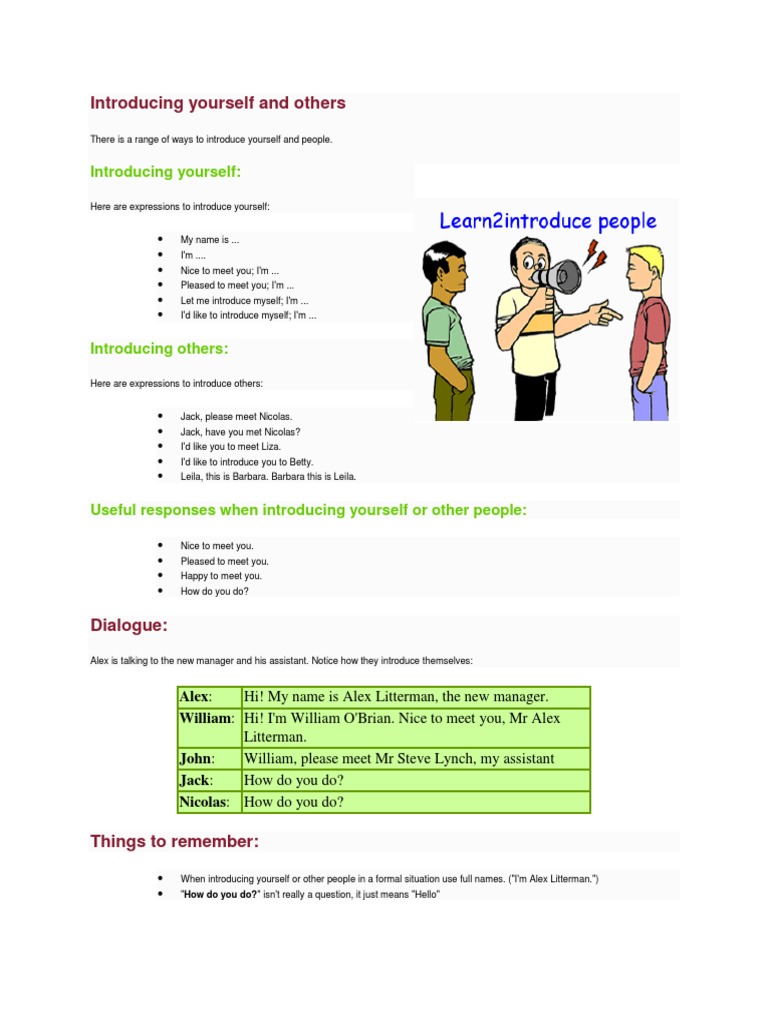 Introducing Yourself and Others | PDF