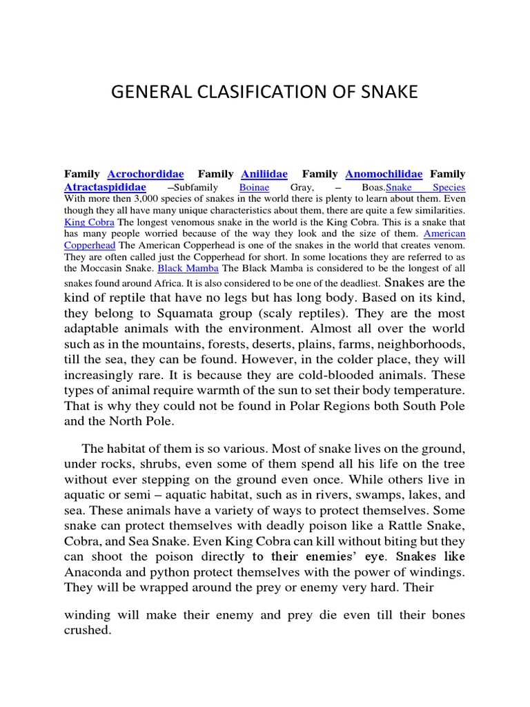 Snake Classification and Habitats | PDF | Snake | Predation