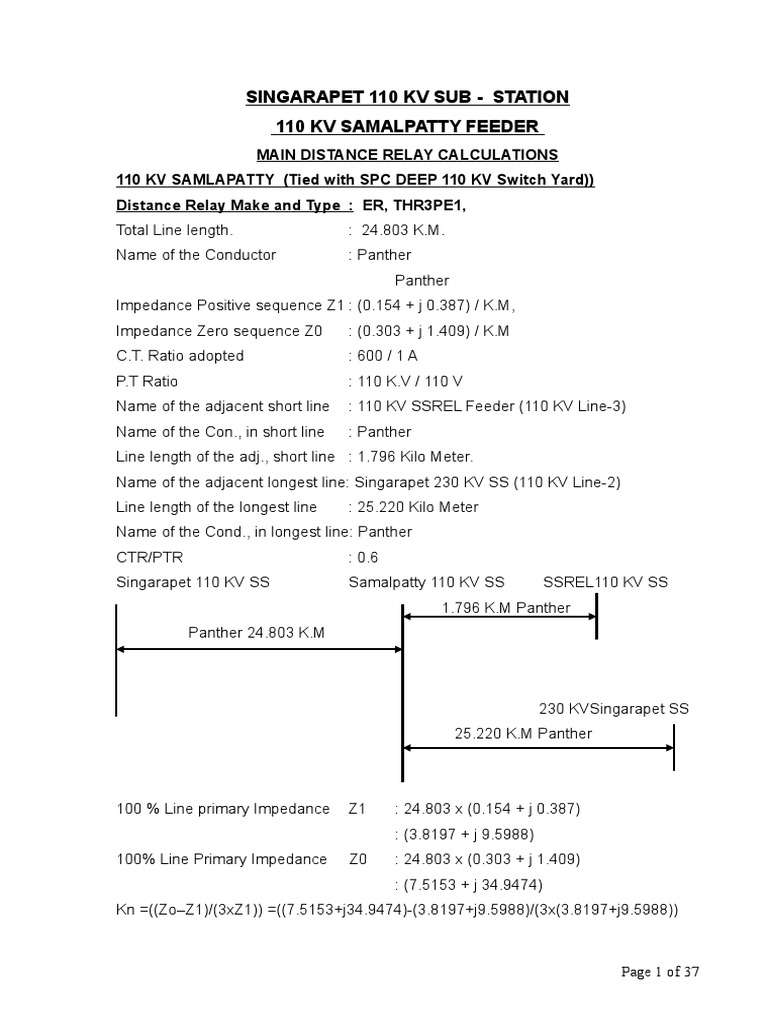 110 KV Substation Relay Calculations | PDF