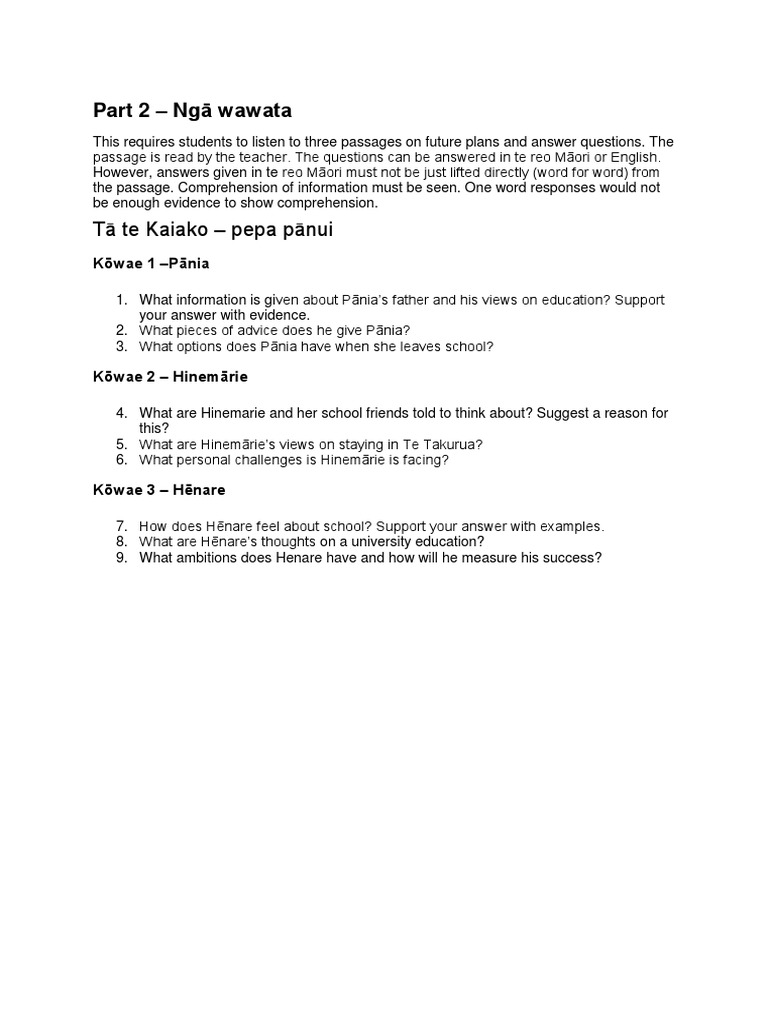 Part 2 Whakarongo Assessment | PDF