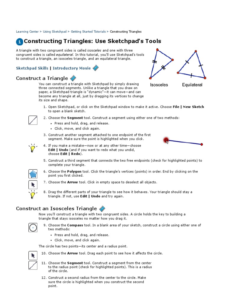01 Constructing Triangles - The Geometer's Sketchpad Learning Center | PDF | Triangle | Circle