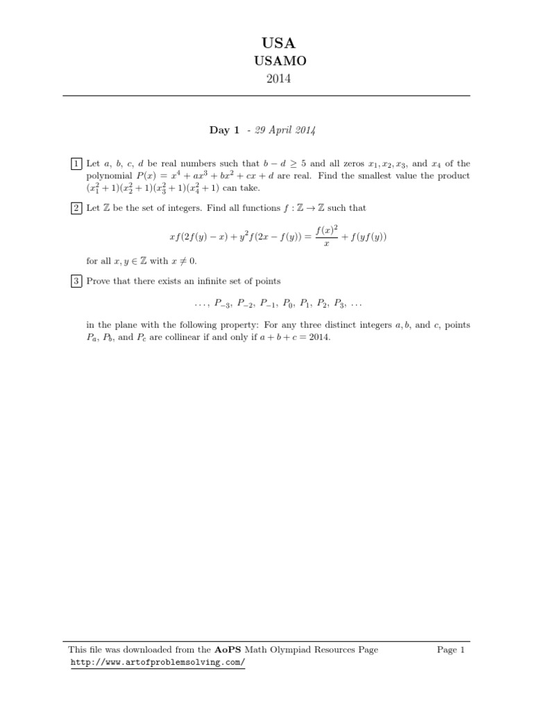 Usamo 2014: Day 1 - 29 April 2014 | PDF | Triangle | Teaching Mathematics