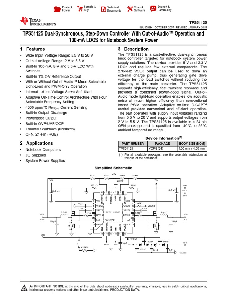 TPS51125 Dual-Synchronous, Step-Down Controller With Out-of-Audio ...