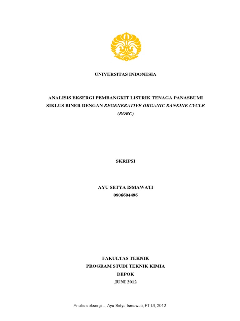 Analisis Eksergi PLTP Siklus Biner RORC | PDF