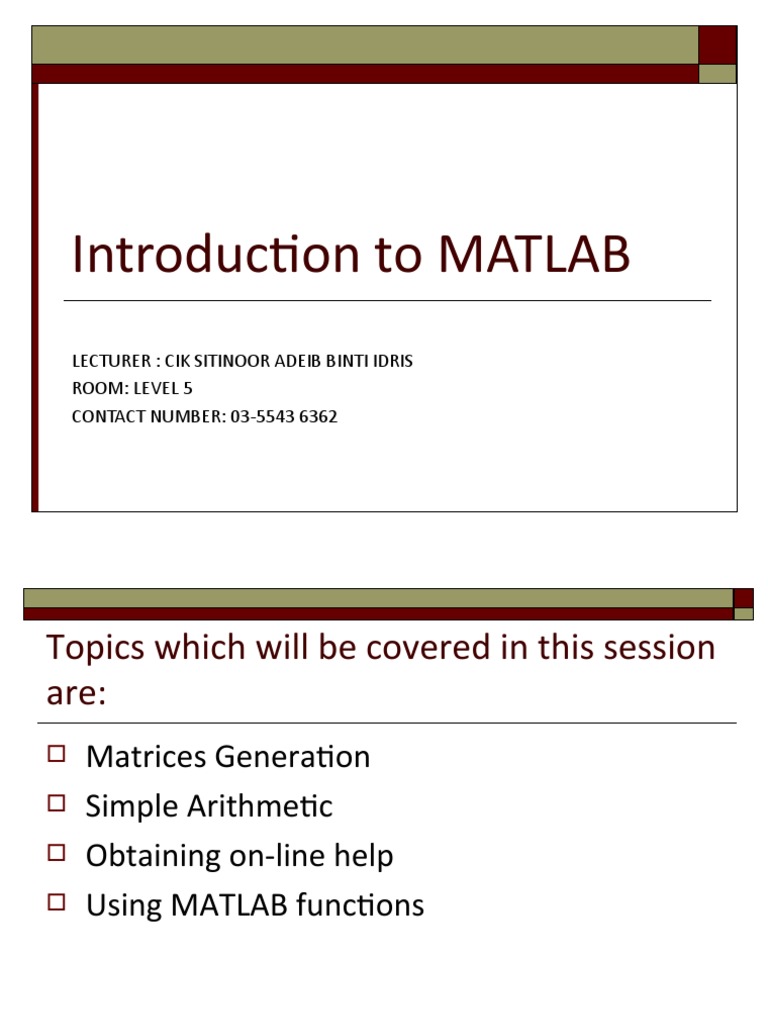 Introduction to the Fundamentals of MATLAB: Matrices, Arithmetic, and Common Functions | PDF ...