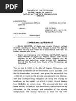 Sample Complaint Affidavit Oral Defamation | PDF | Defamation | Common Law