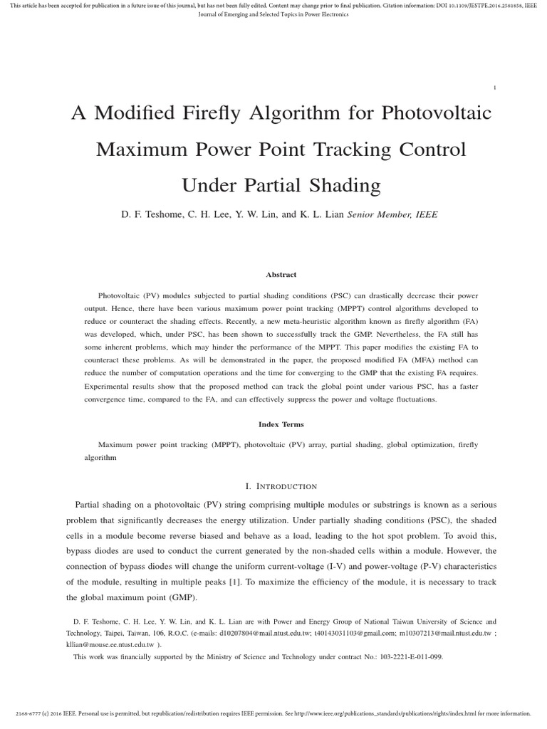 A Modified Firefly Algorithm For Photovoltaic | PDF | Photovoltaics | Electrical Engineering