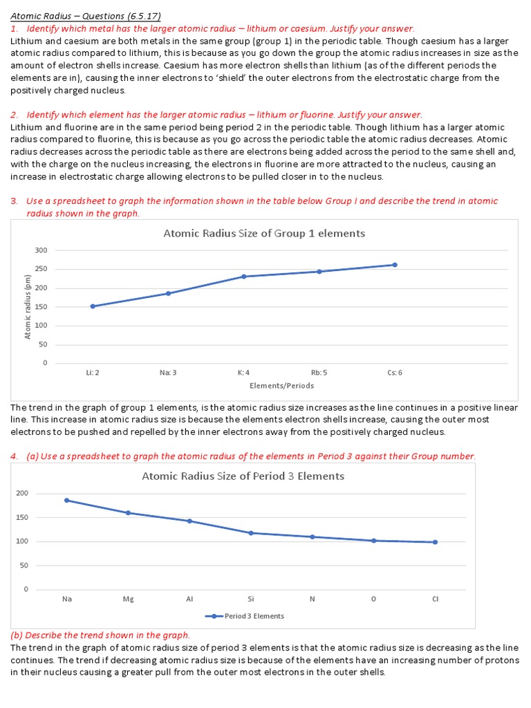 Atomic Radius and Electronegativity - Questions | PDF | Periodic Table ...