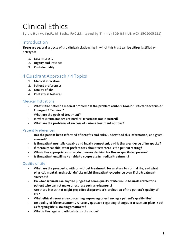 Clinical Ethics | Medical Ethics | Patient