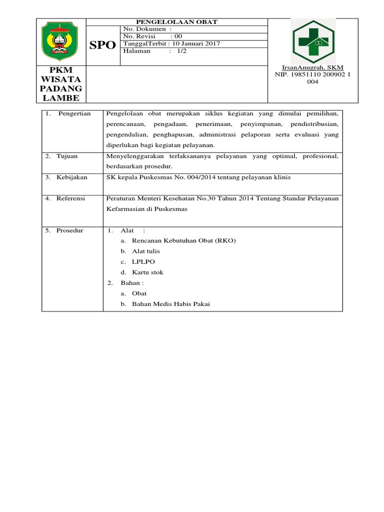 SOP Pengelolaan Obat | PDF