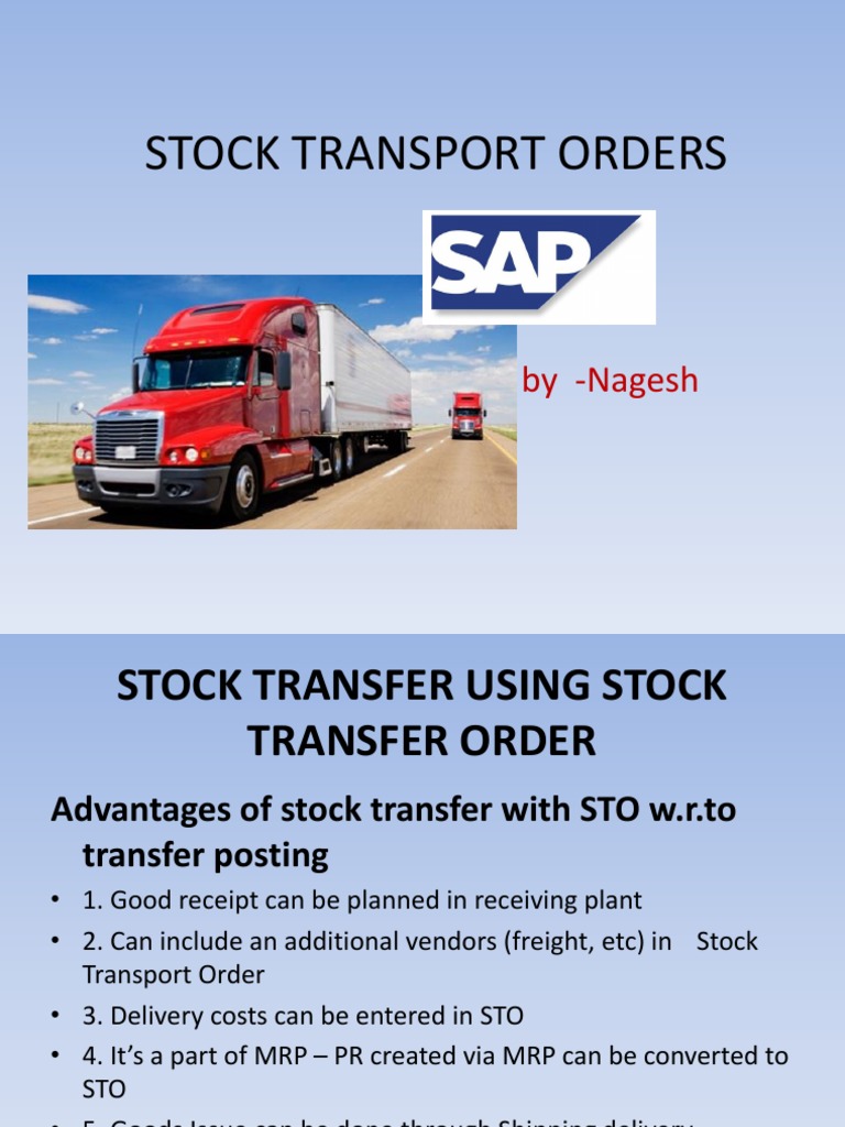Stock Transport Orders: by - Nagesh | PDF | Invoice | Stocks