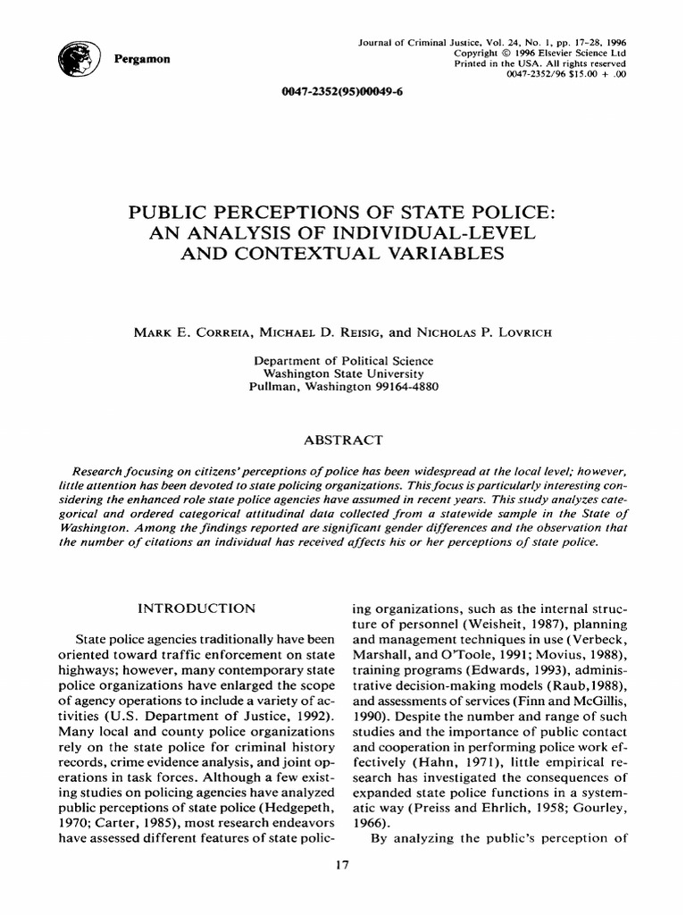 Public Perceptions of State Police: An Analysis of Individual-Level and ...