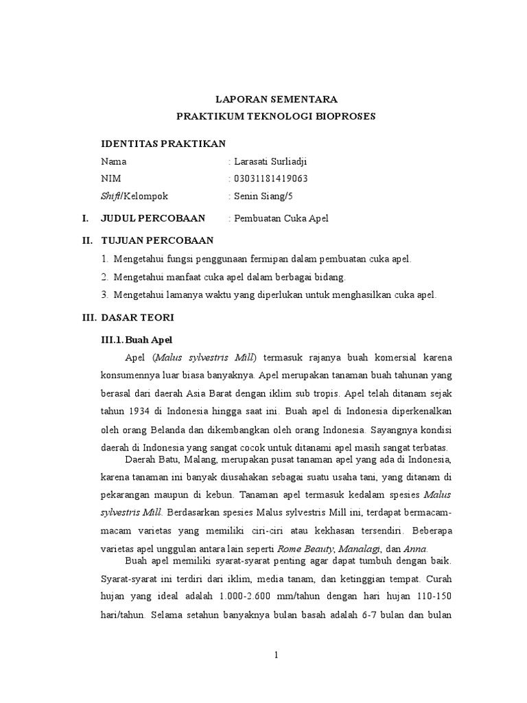 Lap. Pendahuluan Cuka Apel | PDF | Sains & Matematika