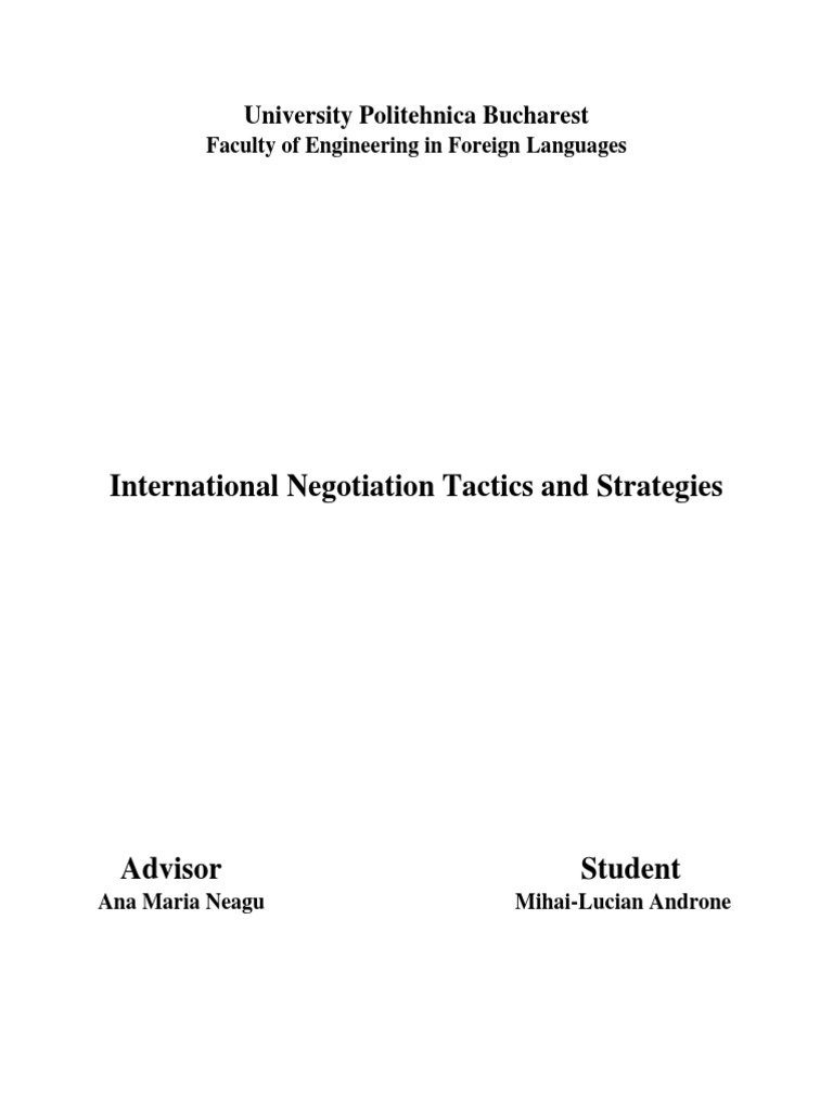 International Negotiation Tactics and Strategies | PDF | Negotiation | Nonverbal Communication