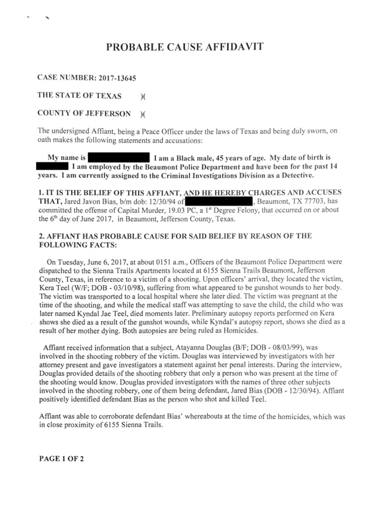 Teel Murder Probable Cause Affidavit | PDF