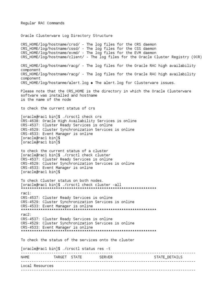 Rac Commands For Daily Purpose | PDF | Online And Offline | Oracle Database