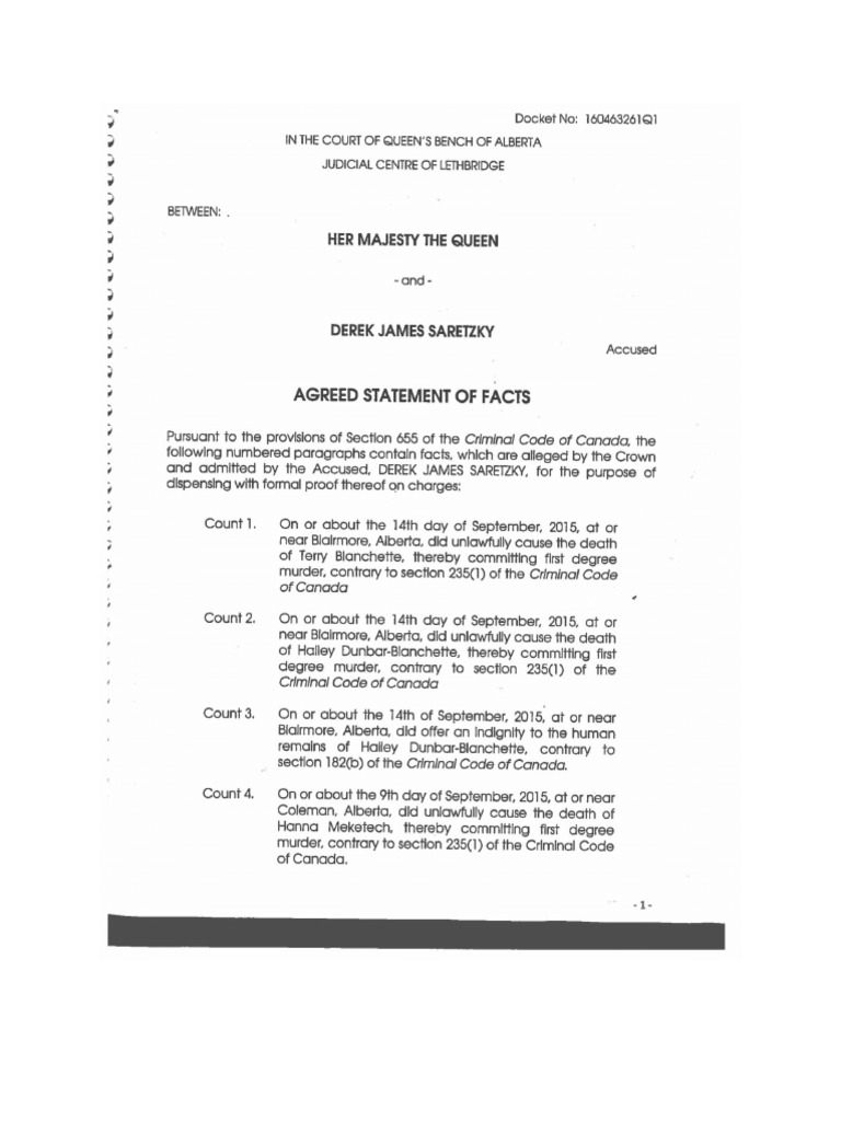 Derek James Saretzky - Agreed Statement of Facts | PDF