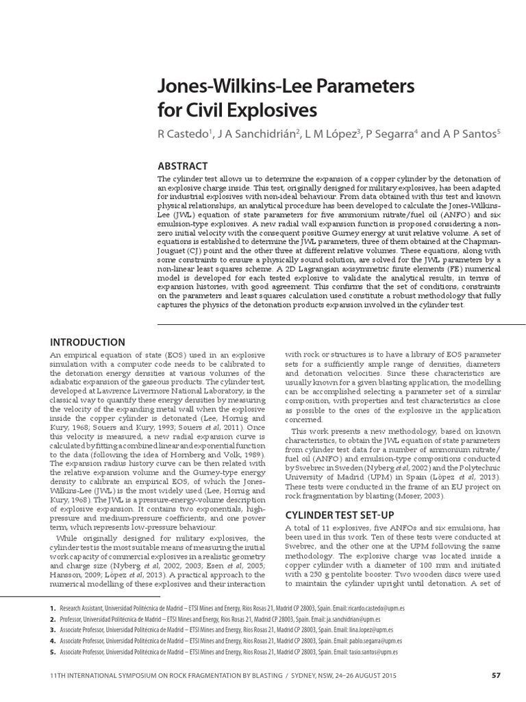 Jones Wilkins Lee Parameters | PDF | Explosive Material | Equations