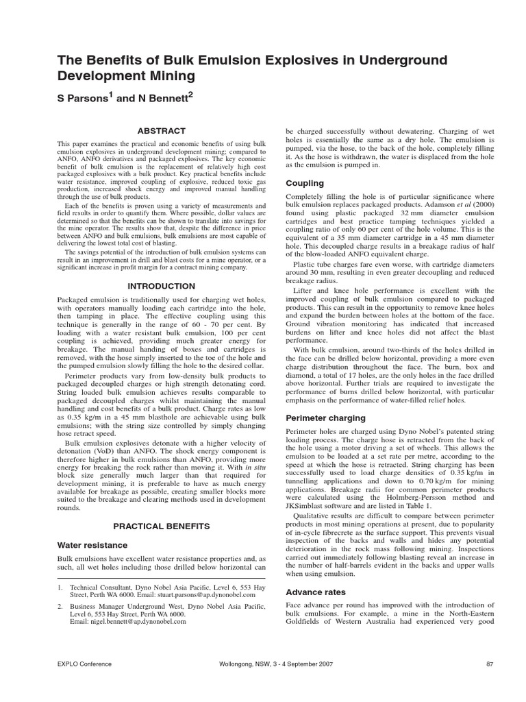 The Benefits of Bulk Emulsion Explosives in Underground PDF | PDF ...