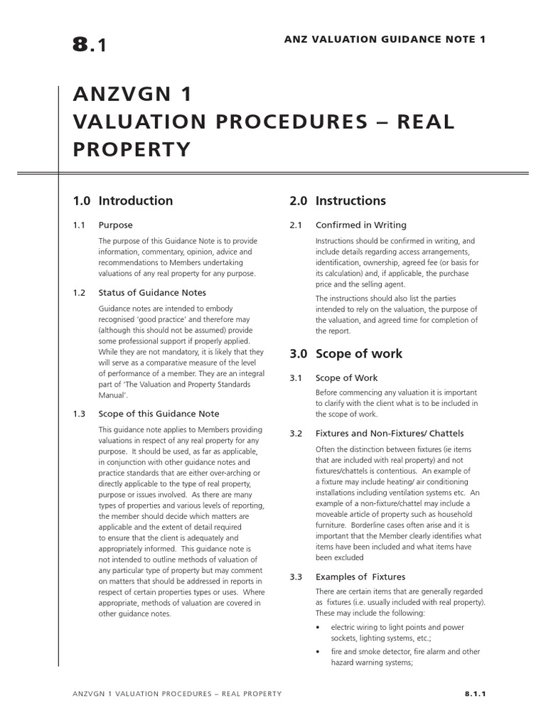 ANZ Real Property Valuation Procedures | PDF | Real Estate Appraisal ...