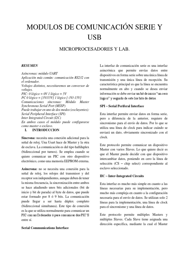 Comunicación Serial y USB en Microcontroladores | PDF | USB ...