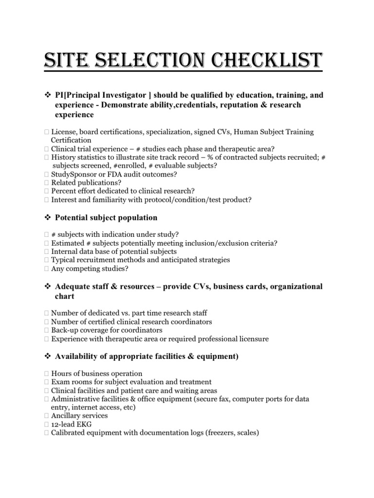Site Selection Assignments | Institutional Review Board | Clinical Trial
