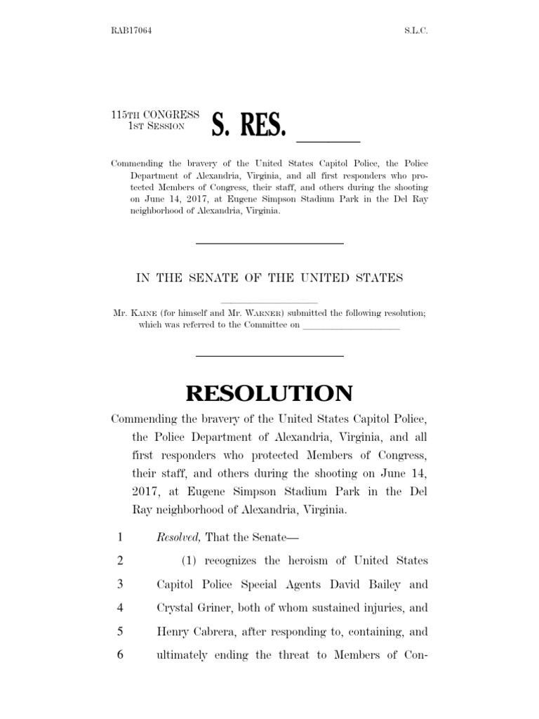 Senate Resolution Commending Bravery of USCP and Alexandria VAPD ...
