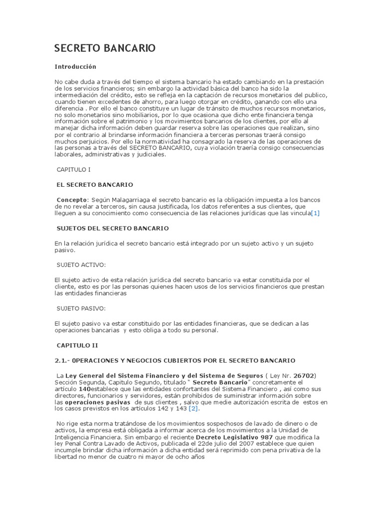Secreto Bancario | PDF | Bancos | Sistema financiero
