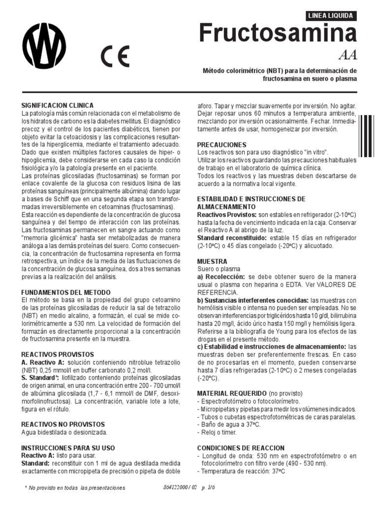 Fructosamina Aa Liquida SP | PDF | Diabetes mellitus | Sangre