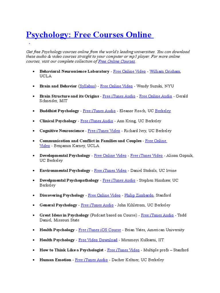 Free Online Psychology Courses | PDF | Educational Technology | Psychology