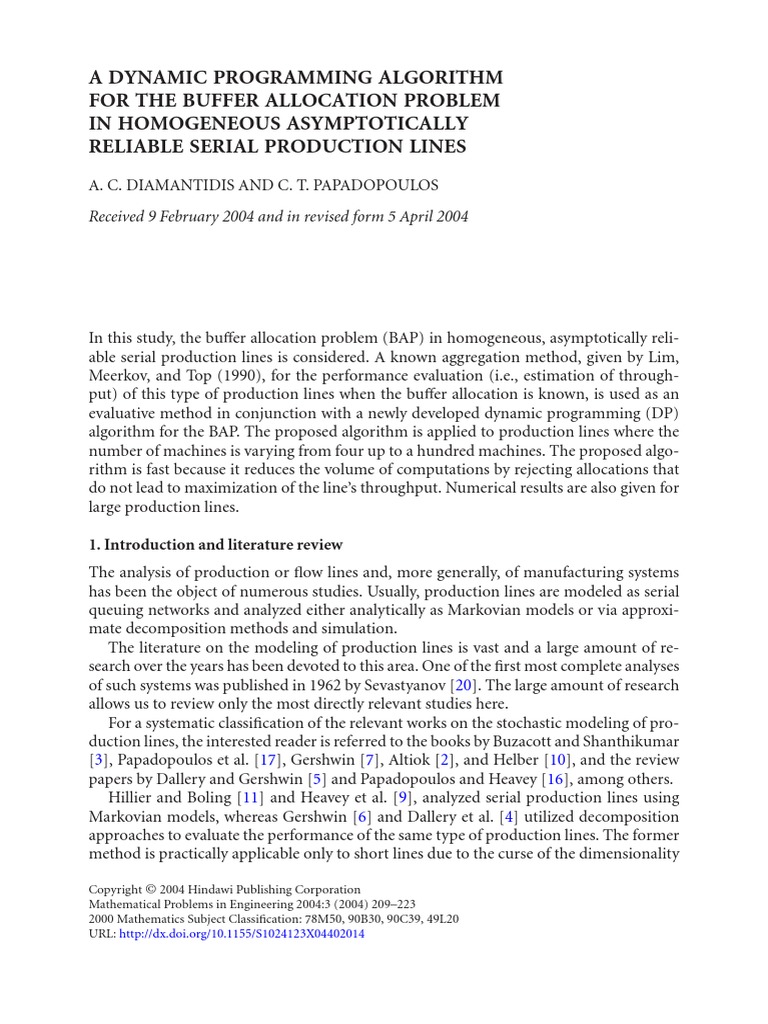 A Dynamic Programming Algorithm For The Buffer Allocation Problem in Homogeneous Asymptotically ...