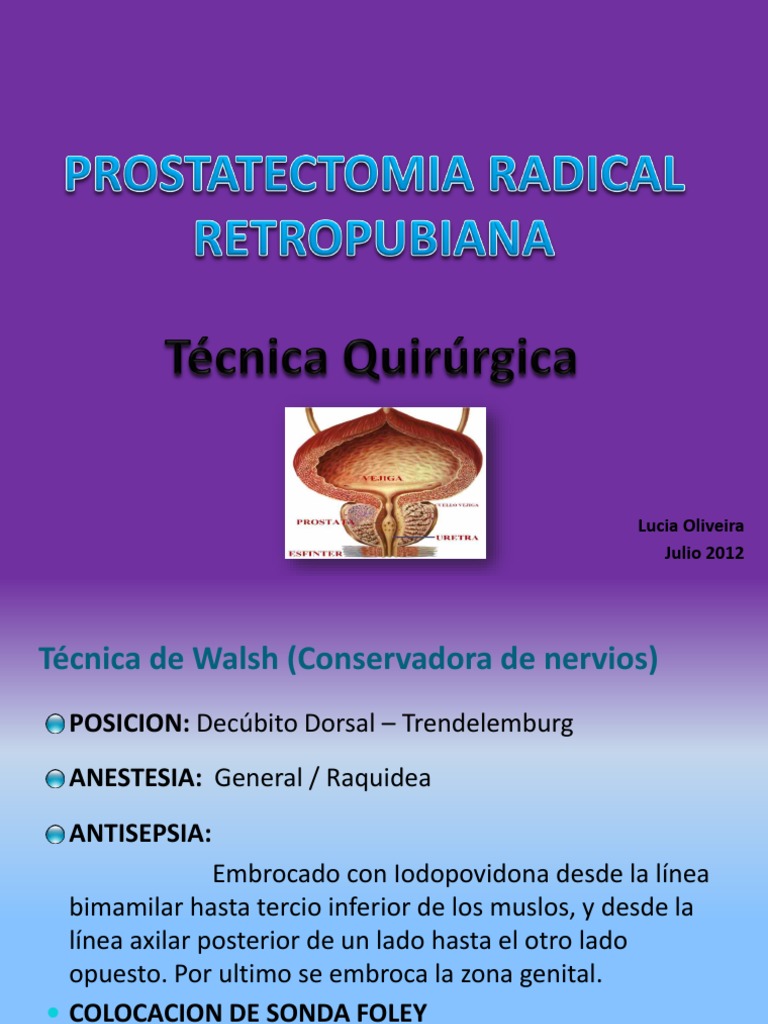 Técnica quirúrgica de prostatectomía radical por vía retropúbica de ...