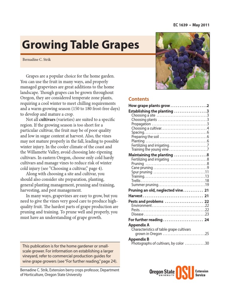Growing Table Grapes Ec1639 May 2011 PDF | PDF | Vitis | Pruning