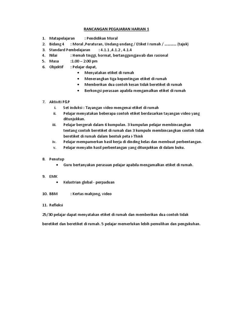 Contoh Format RPH 4.1 | PDF