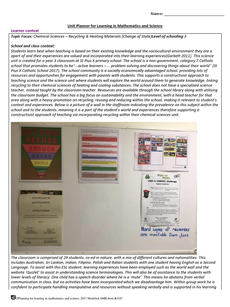 Unit Planner Math Science 2017 Draft | PDF | Educational Assessment ...