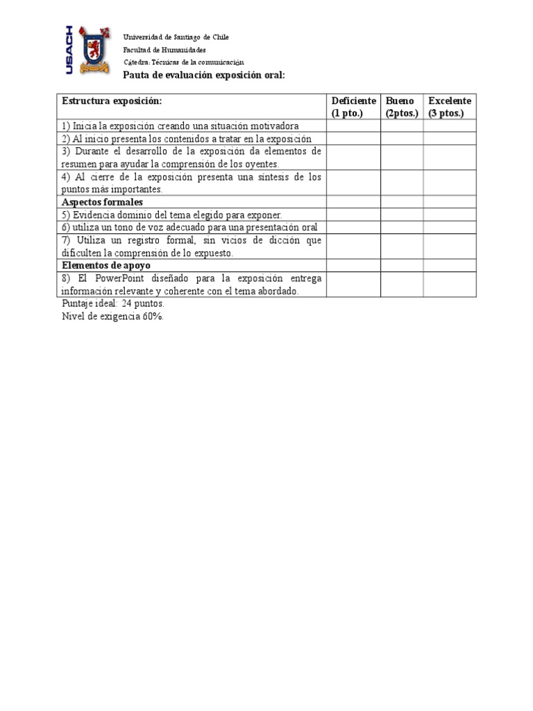 Pauta de Evaluacion Exposicion Oral | PDF Pauta de Evaluacion Exposicion Oral | PDF
