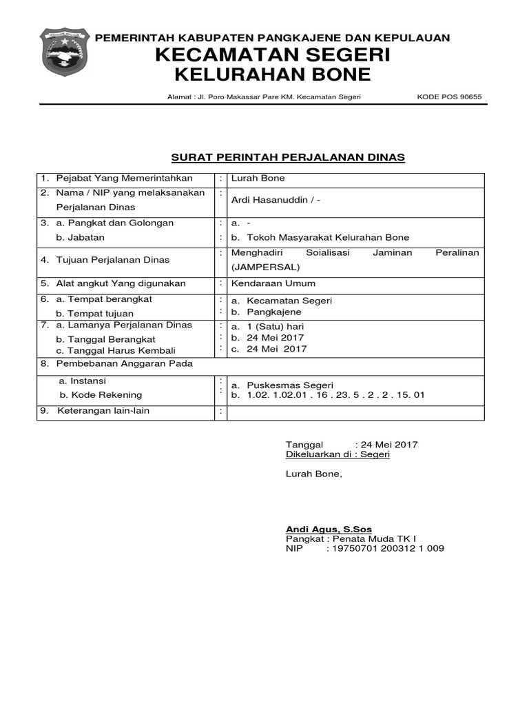 Contoh SPPD Bok 2017 LUrah | PDF