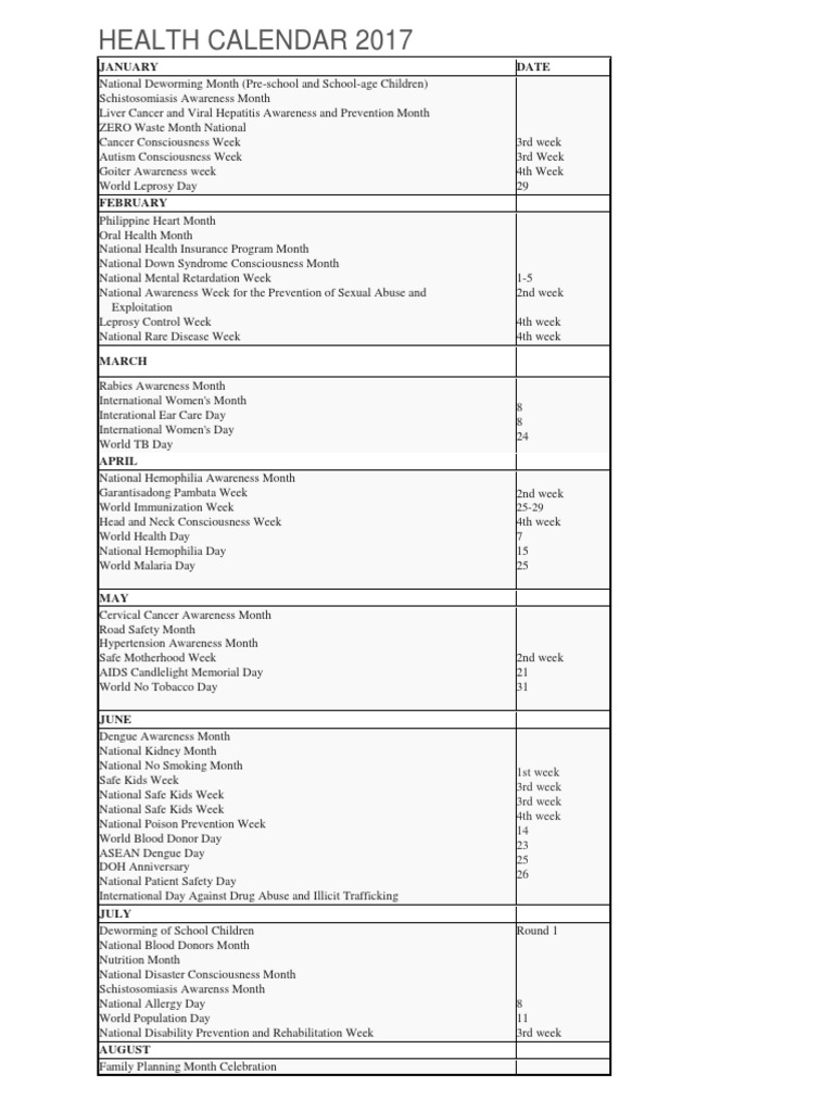 DOH Health Calendar 2017 | Preventive Healthcare | Tuberculosis