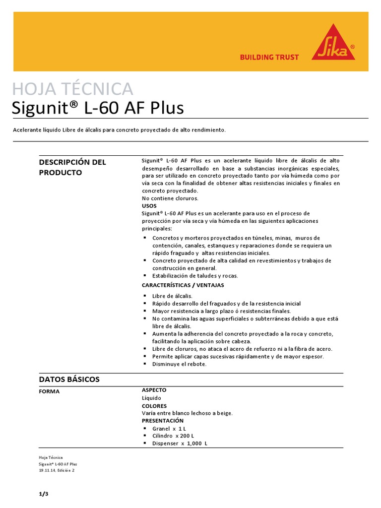 Ht-Sigunit l60 Af Plus | PDF | Hormigón | Cemento